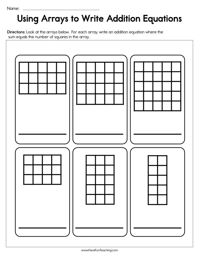 Using Arrays to Write Addition Equations Worksheet by Teach Simple