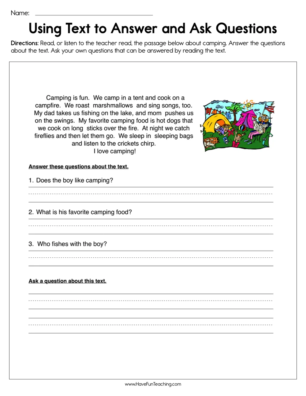 Using Text to Answer and Ask Questions Worksheet by Teach Simple