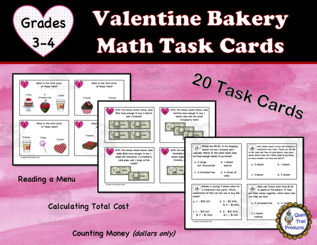 Valentine Bakery Math Task Cards by Teach Simple