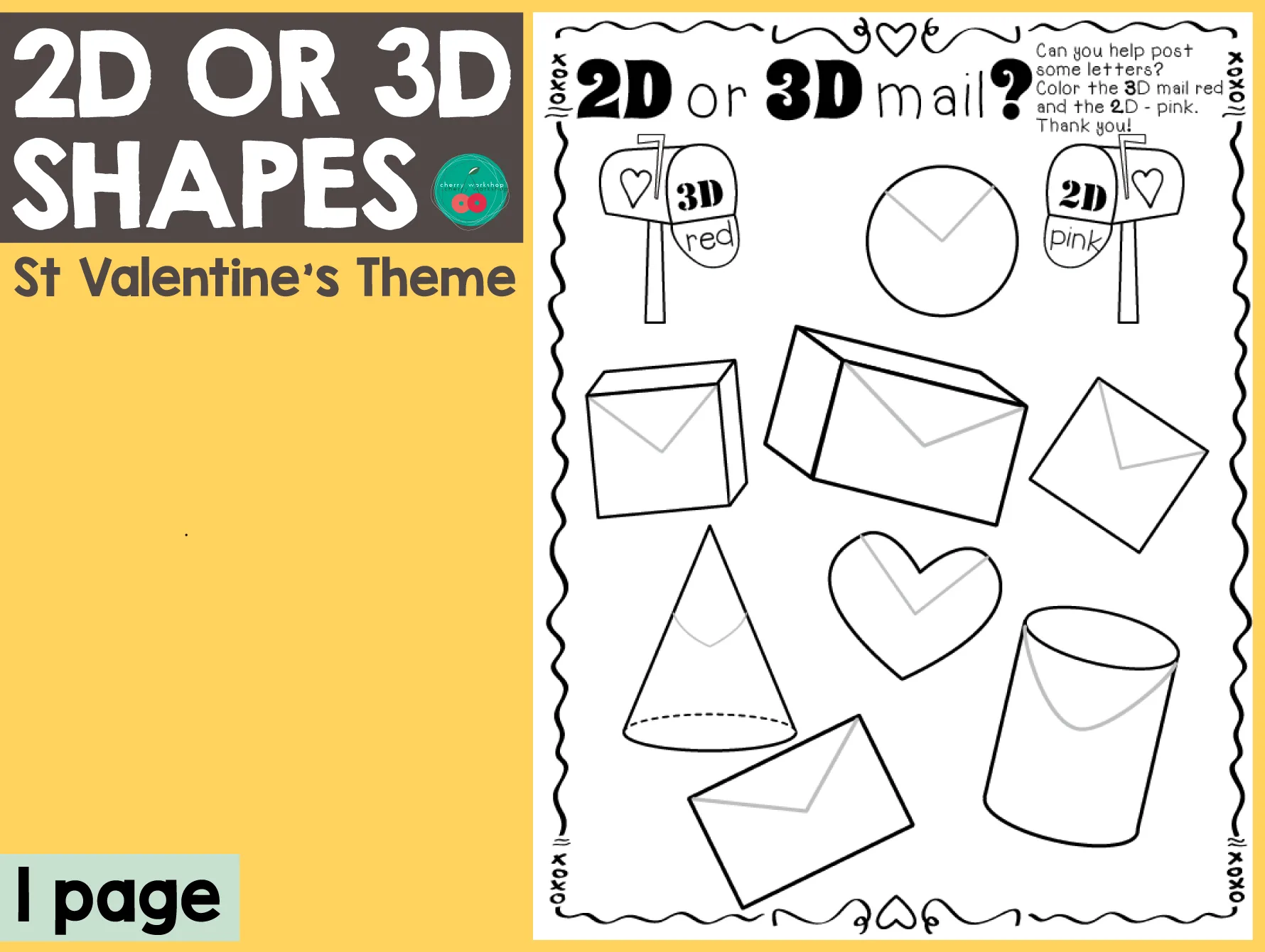 Valentine's 2D or 3D Shapes by Teach Simple