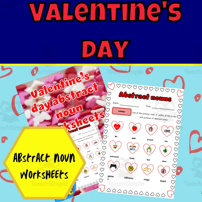 Valentines day abstract noun worksheets by Teach Simple