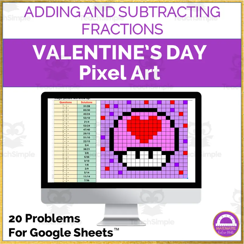 Valentine's Day Adding and Subtracting Fractions Pixel Art Activity by ...