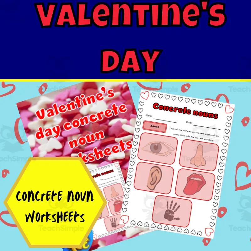 Valentine's day concrete noun worksheets by Teach Simple