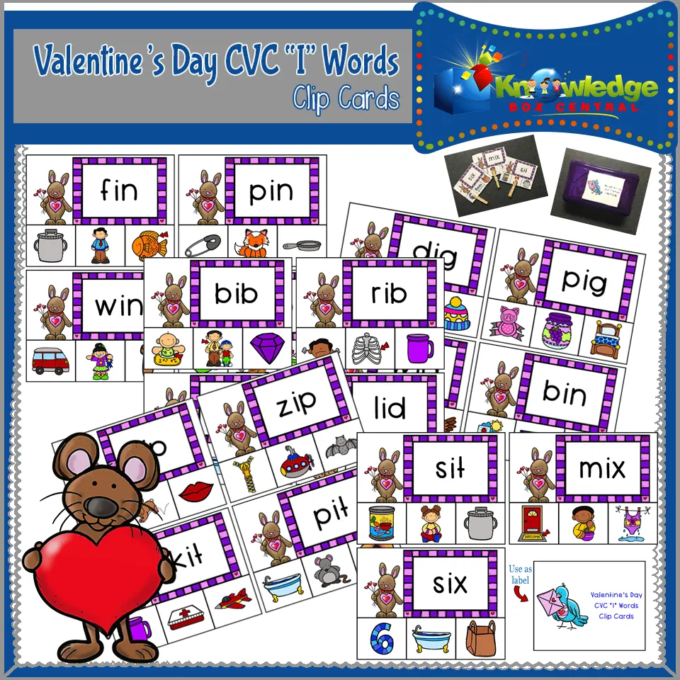 Valentine's Day CVC "I" Words Clip Cards - EBOOK by Teach Simple