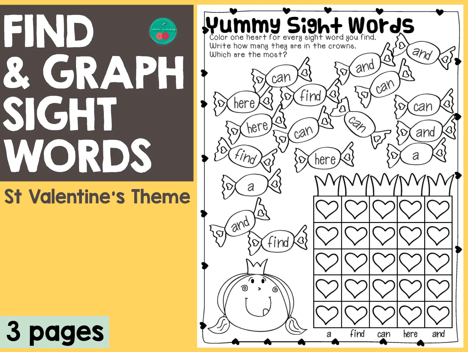 Valentine's Day Find and Graph Sight Words by Teach Simple
