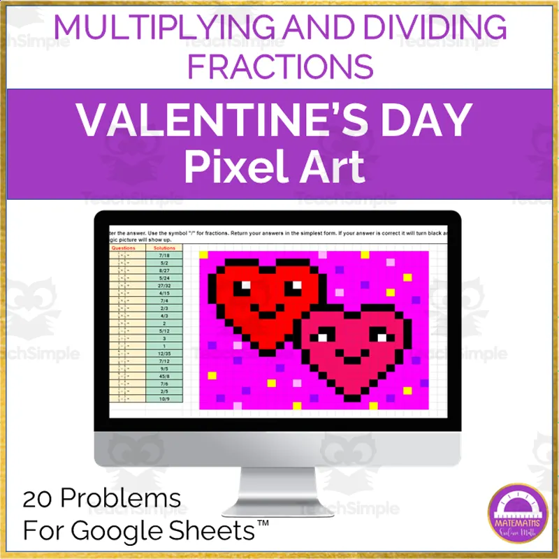 Valentine's Day Multiplying and Dividing Fractions Pixel Art by Teach ...