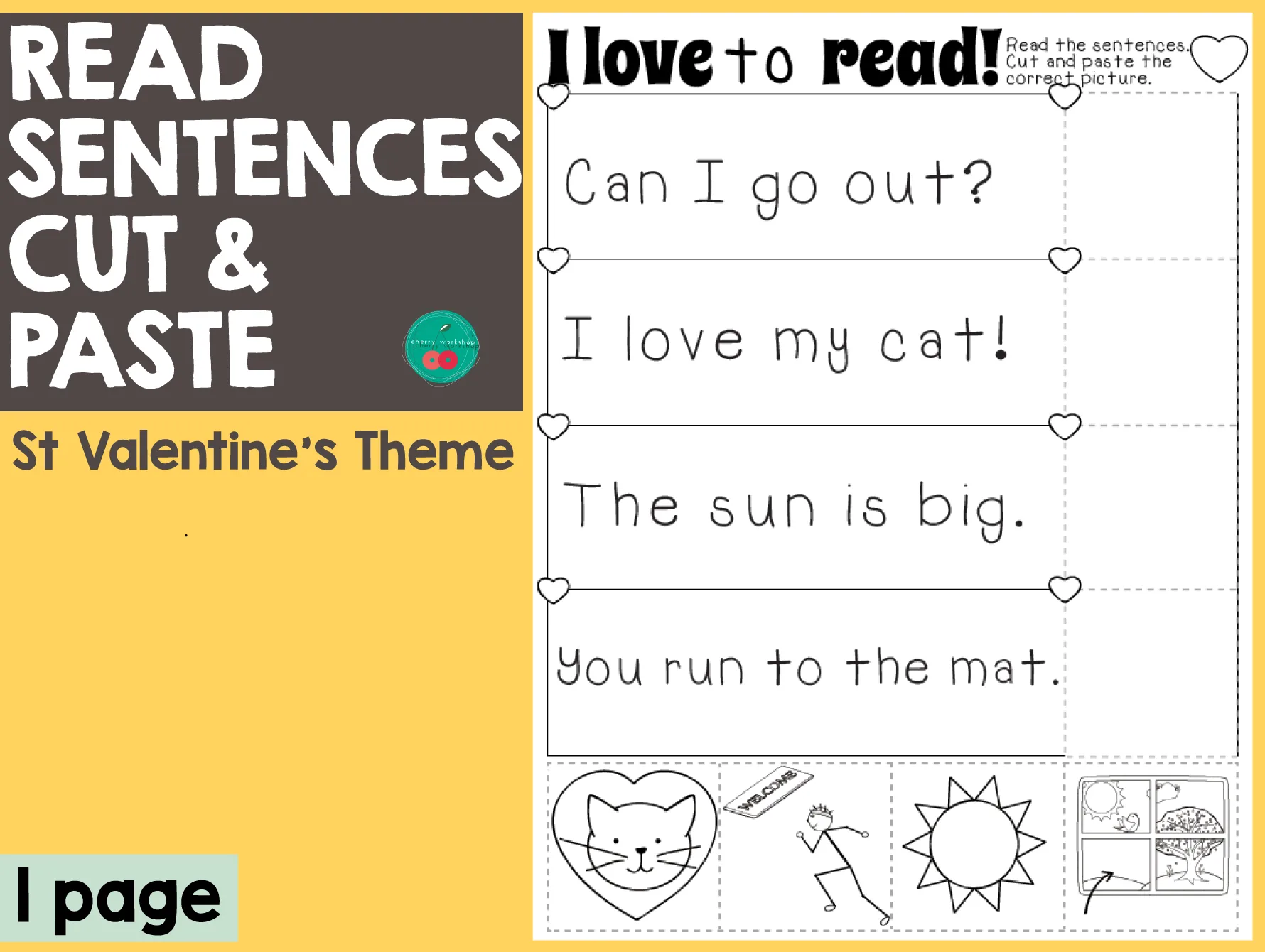 Valentine's Day Read Sentences Worksheet by Teach Simple