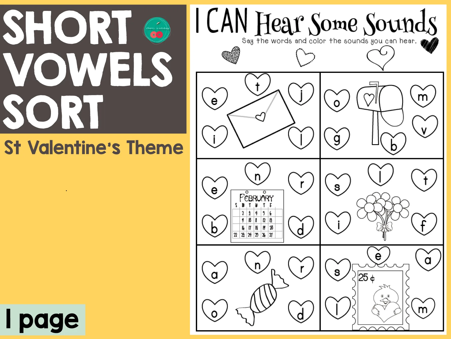 Valentine's Day Short Vowel Sort by Teach Simple