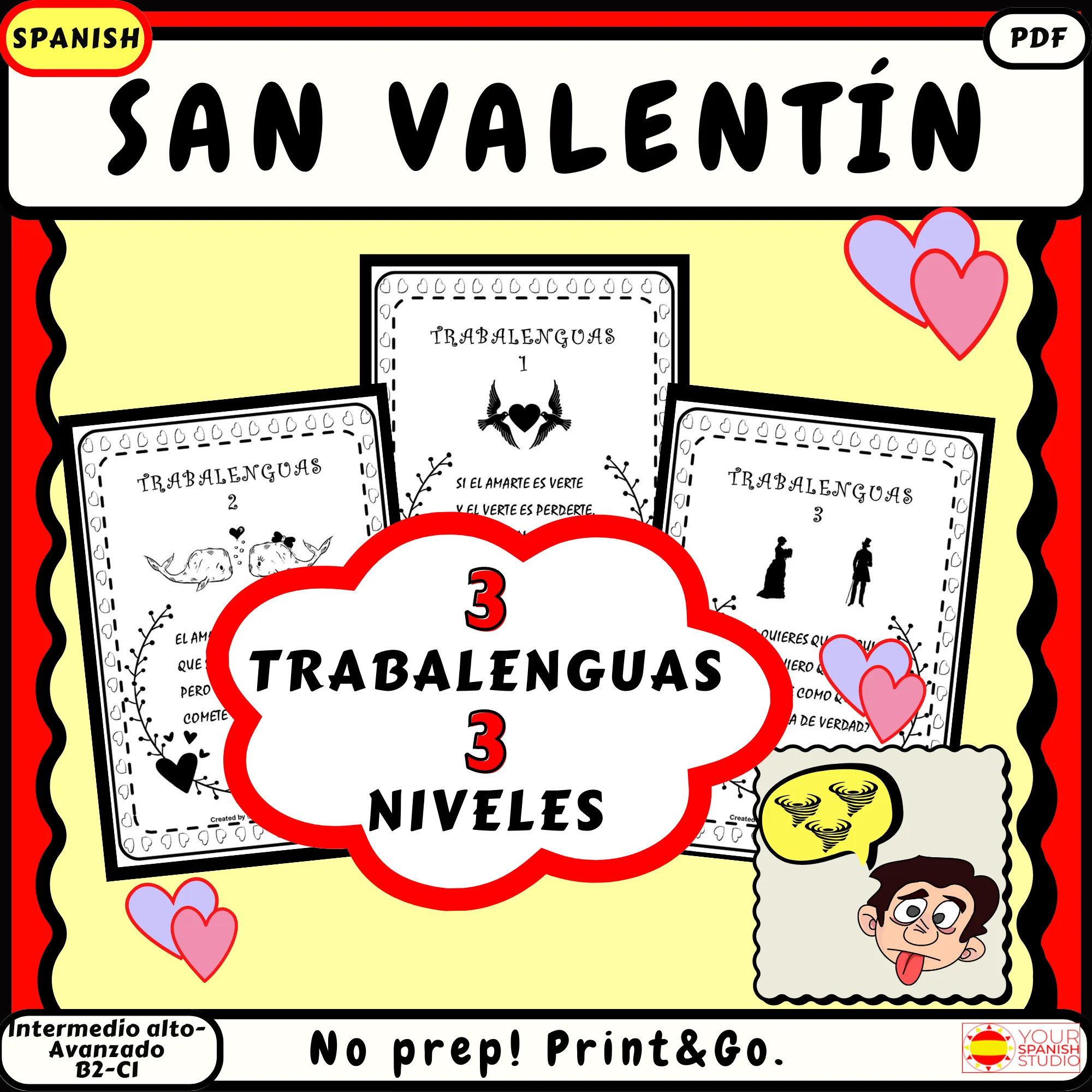Valentine´s Day Spanish Trabalenguas de San Valentín 3 niveles by Teach ...