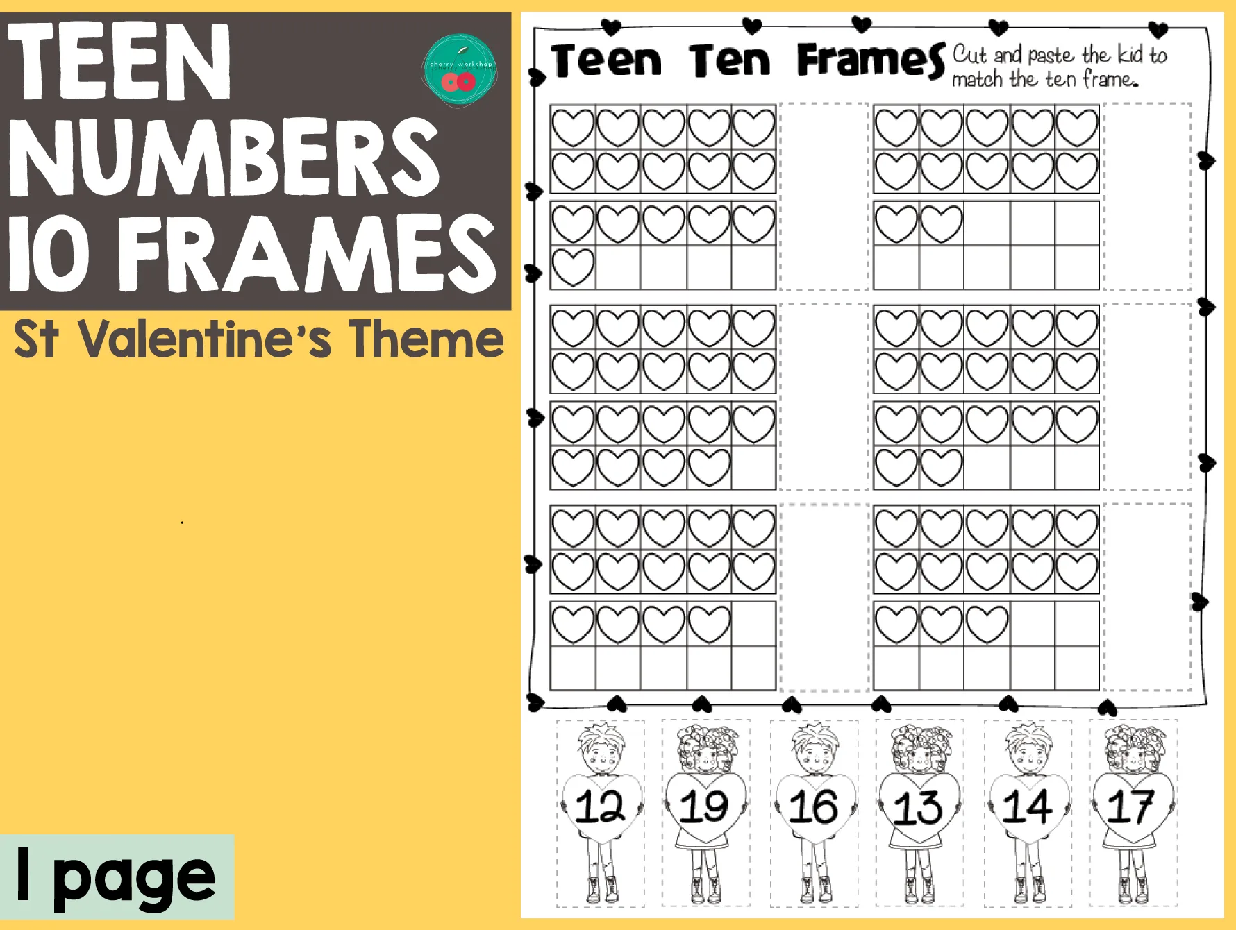 Valentine's Day Teen Number 10-Frame by Teach Simple