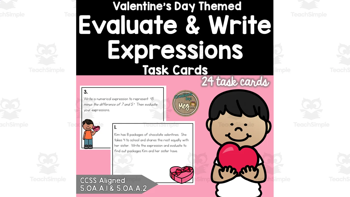 Valentine's Day Themed: Evaluate and Write Expressions (5.OA.A.1 & 5.OA ...