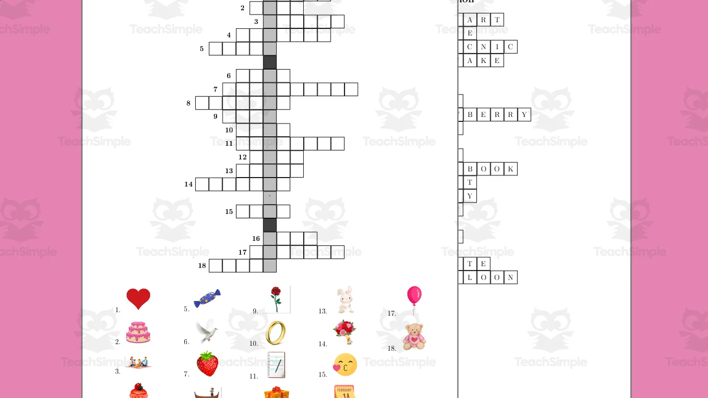Valentine's Day Vocabulary Crossword by Teach Simple