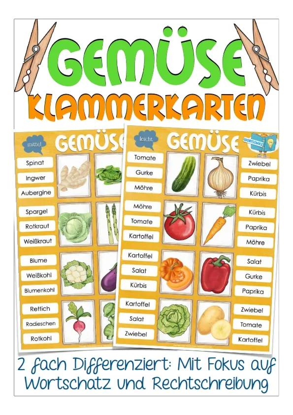 Vegetables Clip Cards for Practicing Spelling & Vocabulary (German) by ...