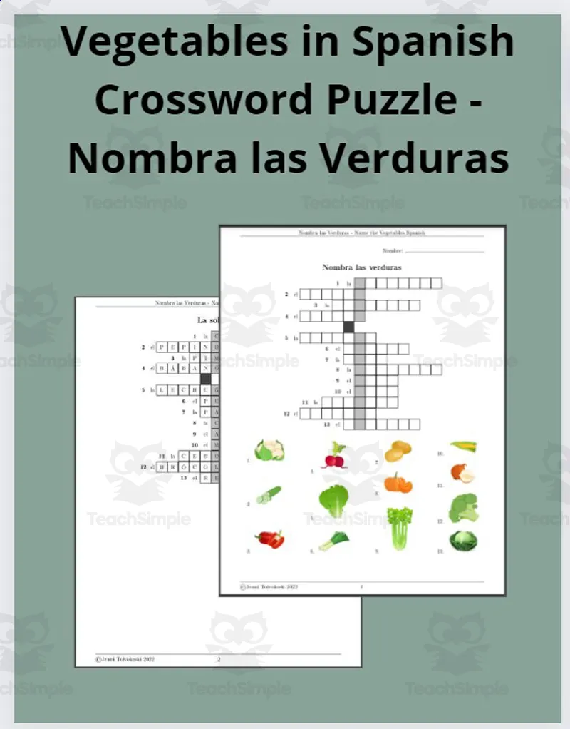 Vegetables in Spanish Crossword Puzzle - Nombra las Verduras by Teach ...
