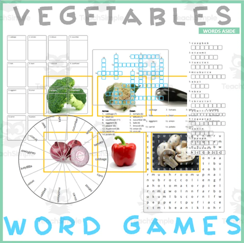 VEGETABLES: Word Games with Puzzles Crossword Wordsearch Anagram by ...