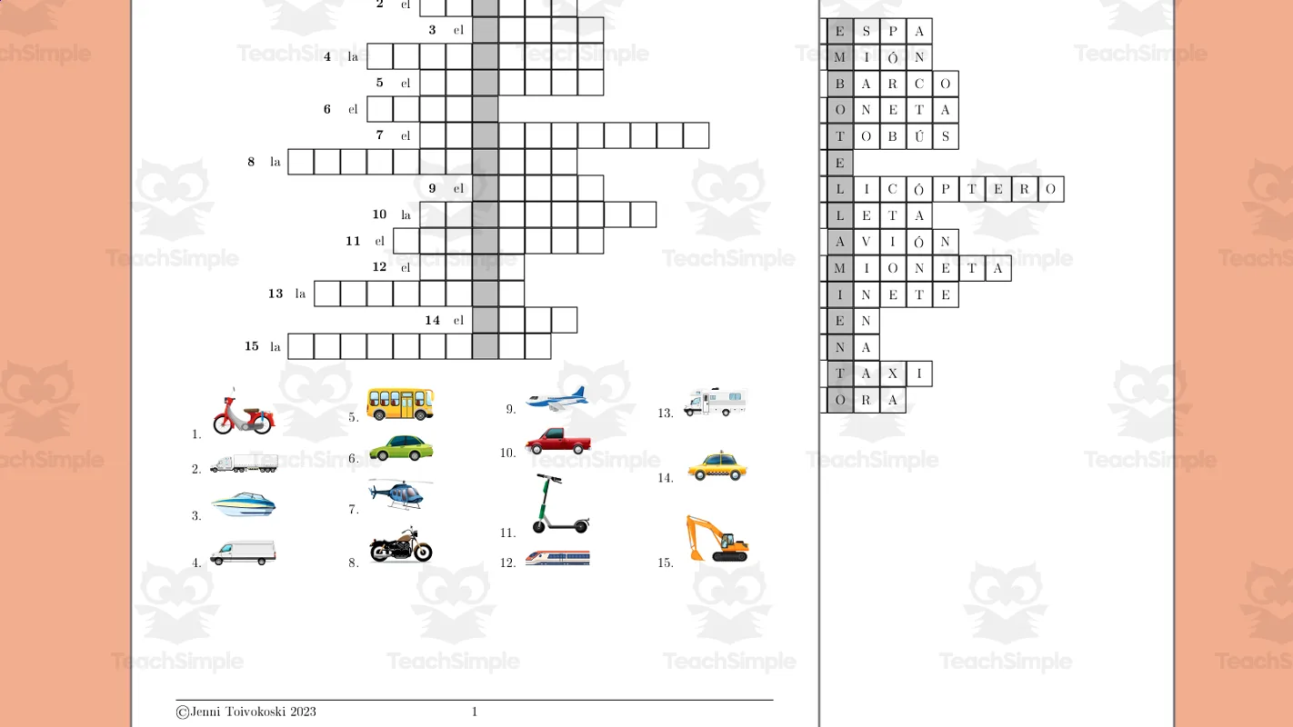 Vehicles in Spanish Crossword Puzzle - Nombra los vehiculos by Teach Simple