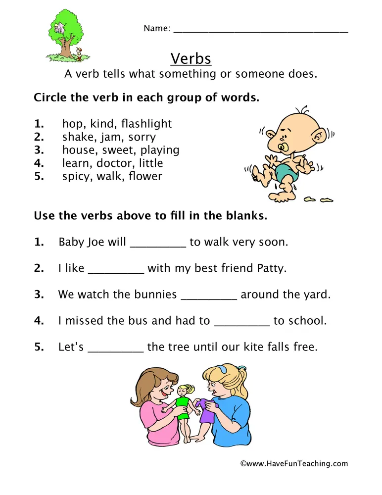 Verb Completing Sentences Worksheet by Teach Simple