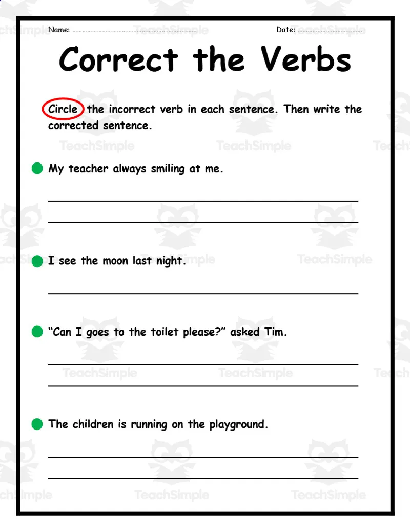 Verbs Worksheet 2 by Teach Simple