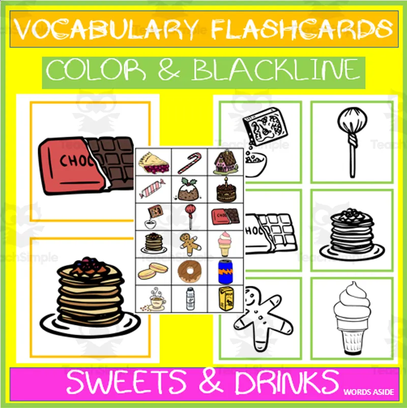 Vocabulary Illustration Flashcards | SWEETS AND DRINKS by Teach Simple