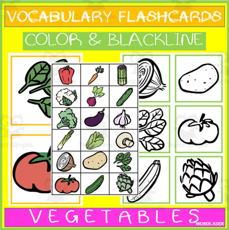 Vocabulary Illustration Flashcards | VEGETABLES by Teach Simple