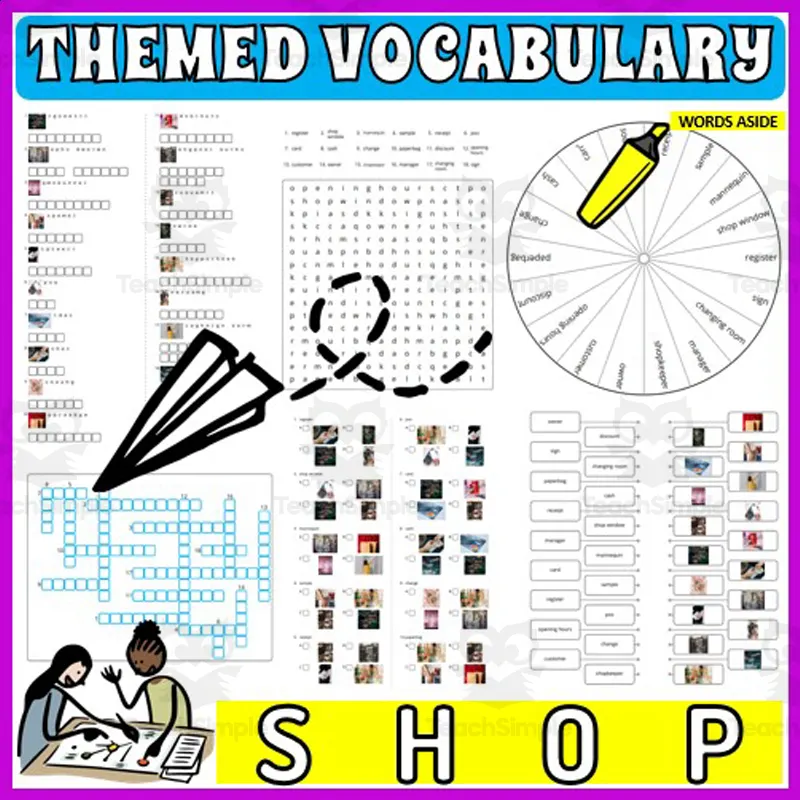 Vocabulary with Cards | Crossword Wordsearch Anagram SHOP by Teach Simple