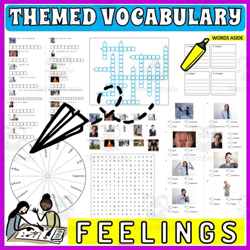 Vocabulary with Flash Cards | Crossword Wordsearch Anagram FEELINGS by ...