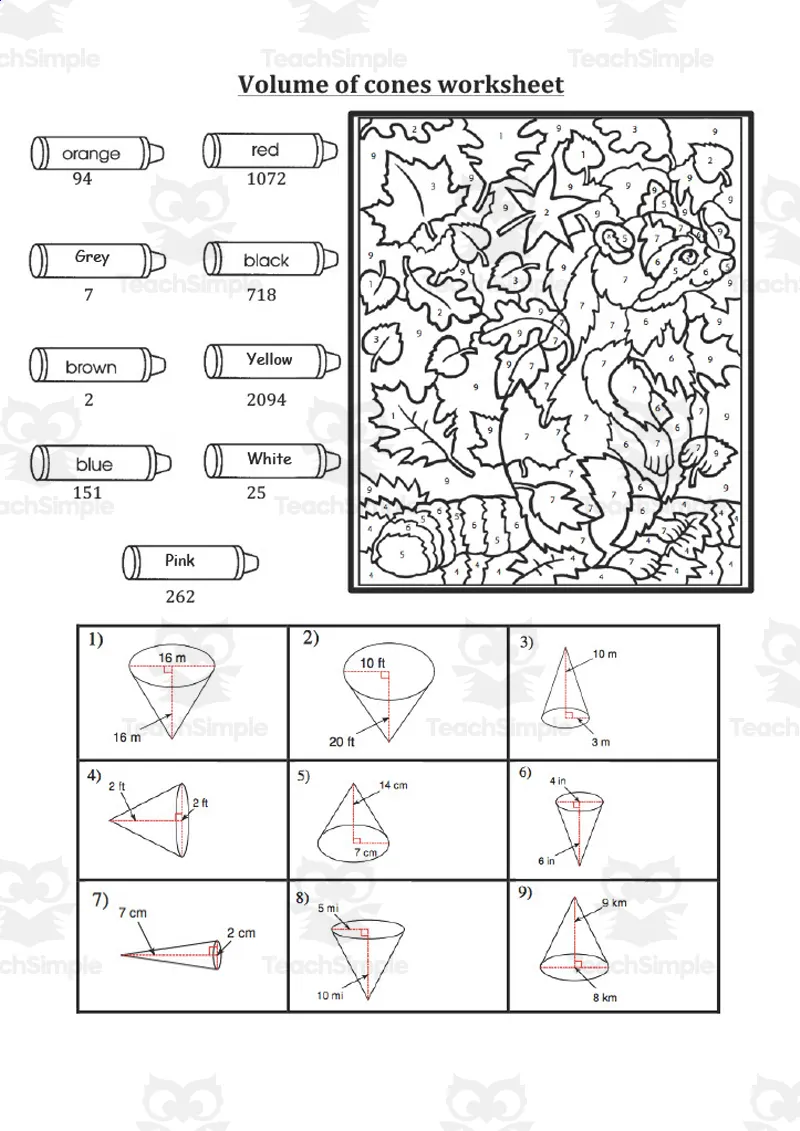 Volume of Cones Color by Number Activity by Teach Simple