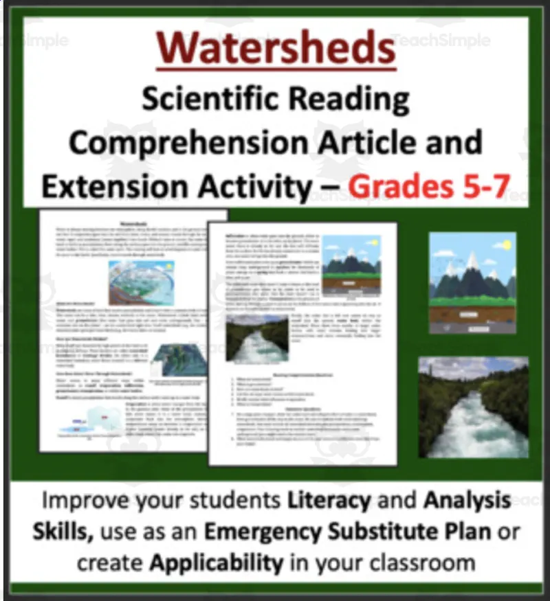 Watersheds - Digital Science Reading Article - Grades 5-7 by Teach Simple