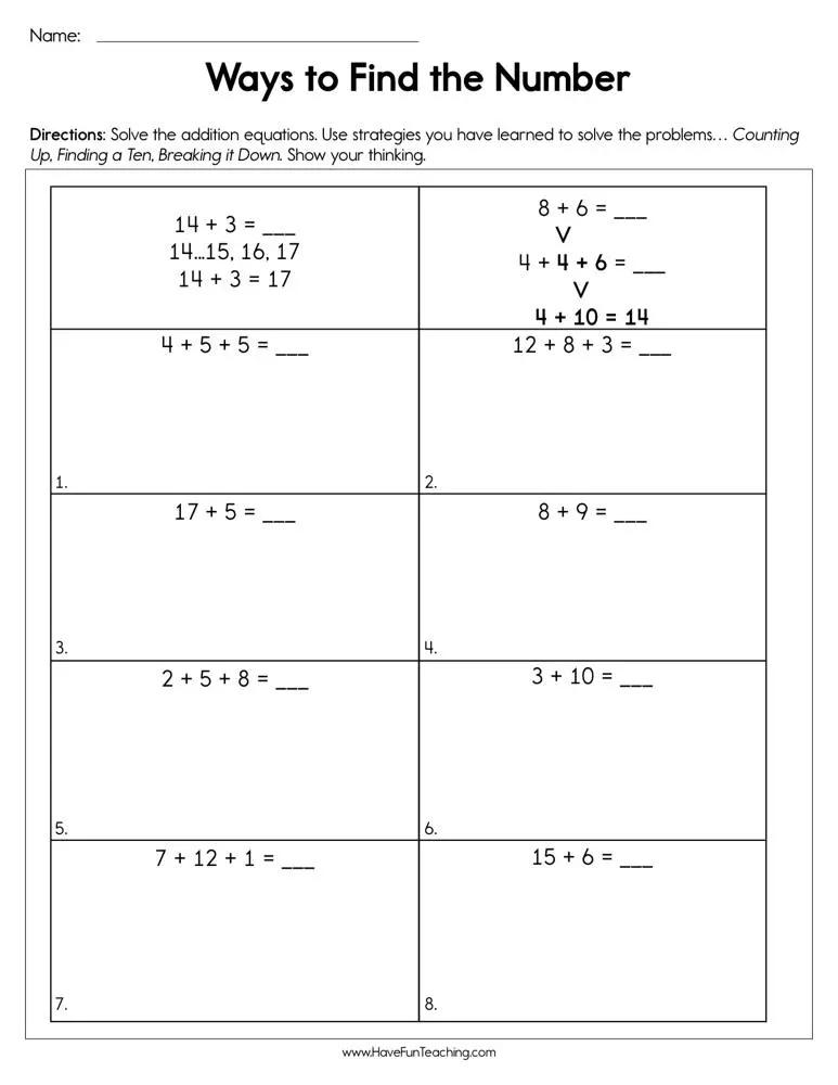 Ways to Find the Number Worksheet by Teach Simple