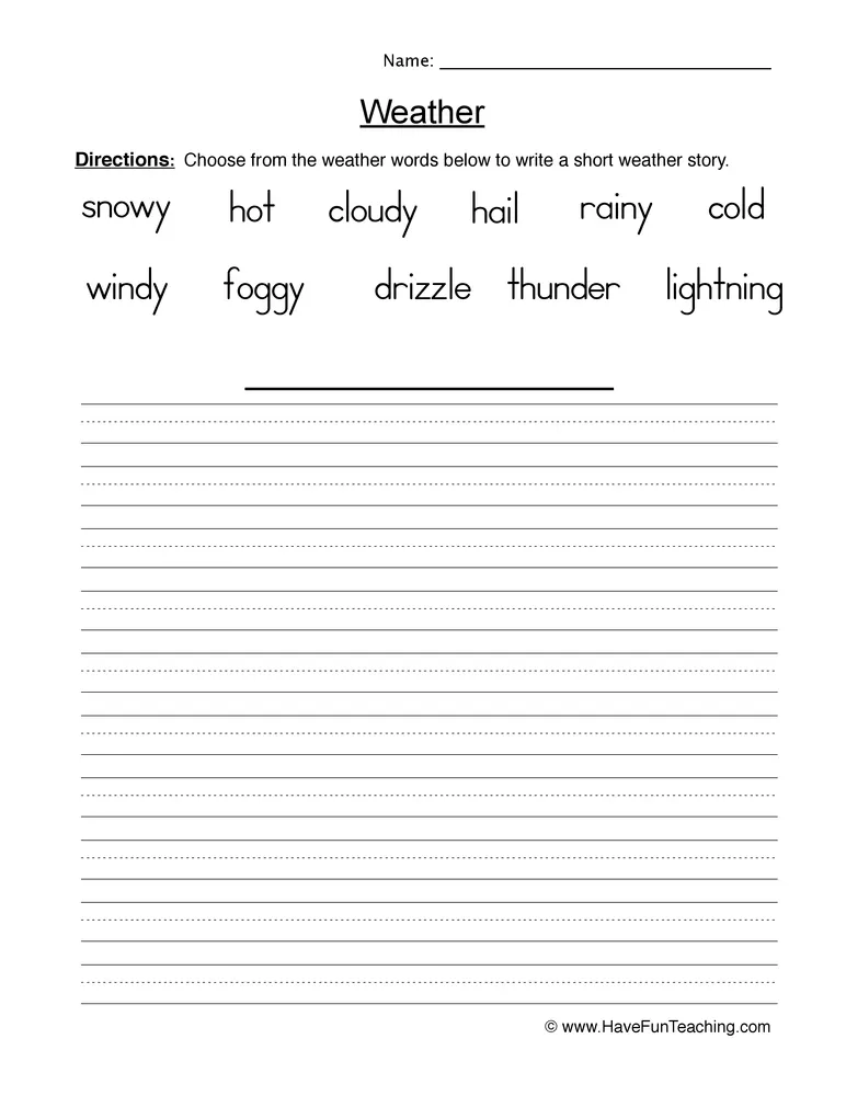 Weather Writing Worksheet by Teach Simple