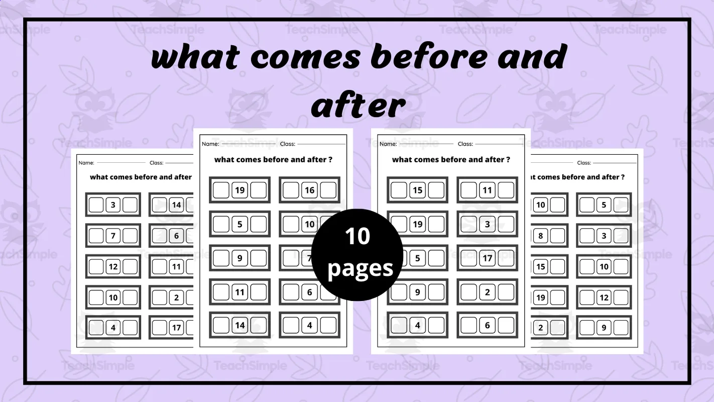 what comes before and after - Before And After Numbers 1-20 by Teach Simple