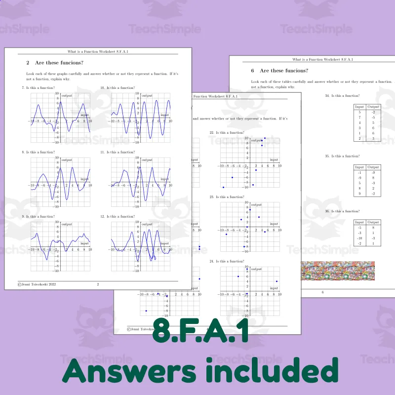 What is a Function? Worksheet 8.F.A.1 by Teach Simple What is a Function? Worksheet 8.F.A.1 by Teach Simple