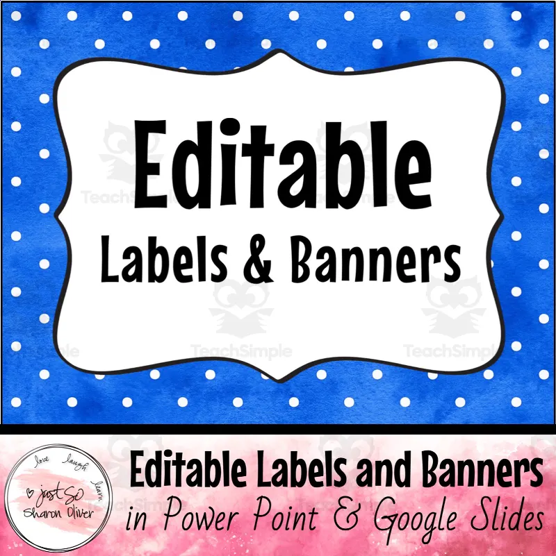 White Dots on Azure Blue Watercolor Labels & Banner Flags by Teach Simple