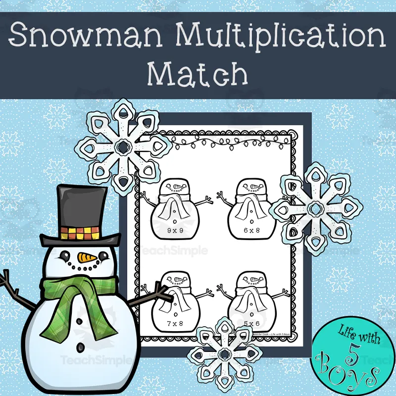 Winter Activity Snowman Multiplication Match by Teach Simple