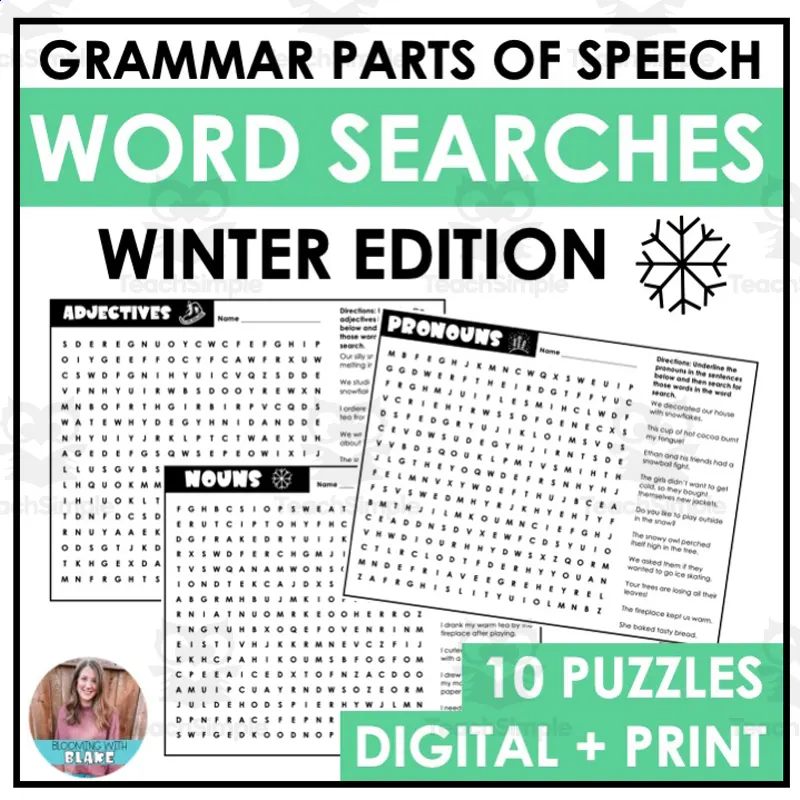 Winter Grammar Word Search Packet by Teach Simple