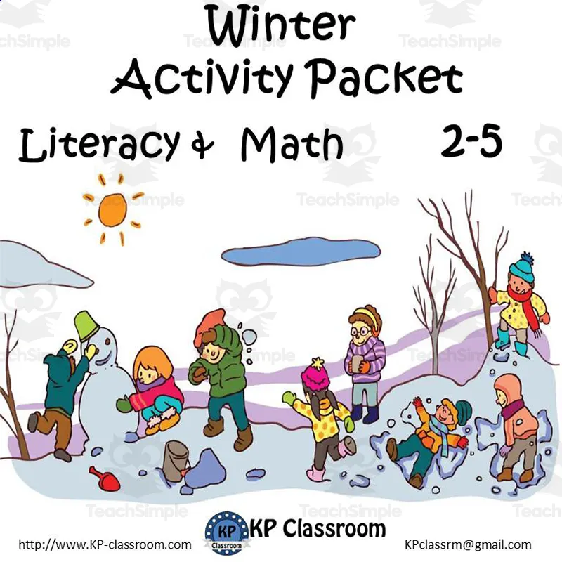 Winter No Prep Literacy and Math Activity Packet for 2-5 by Teach Simple