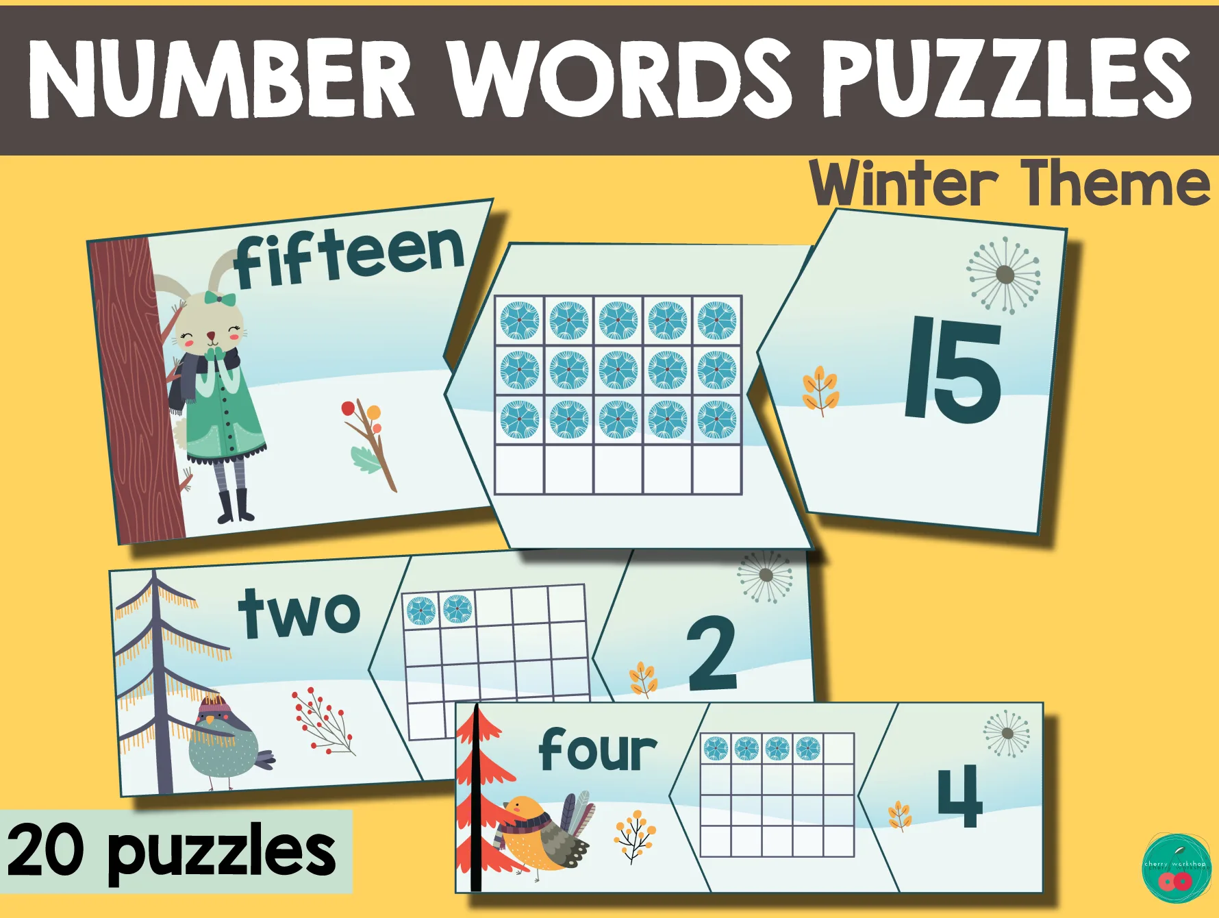 Winter Number Words Puzzles by Teach Simple