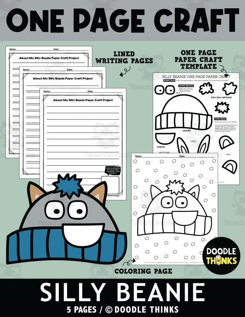 Winter Silly Beanie One Page Paper Craft Art Activities by Teach Simple