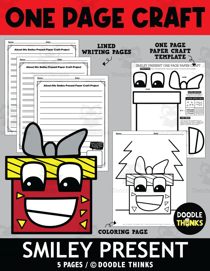 Winter Smiley Present One Page Paper Craft Art Activities by Teach Simple