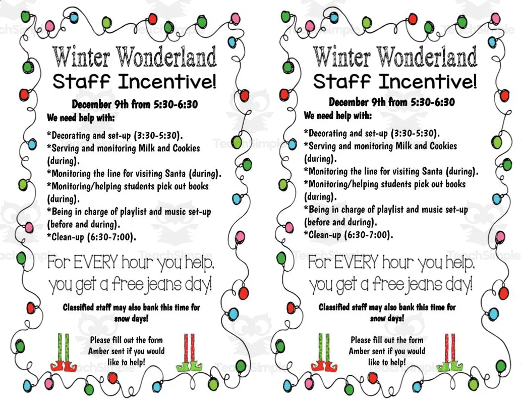 Winter Wonderland Staff Incentive Note by Teach Simple