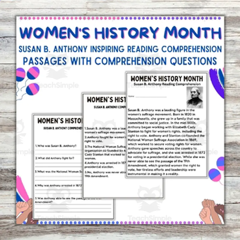 Women's Suffrage Reading Comprehension - The Life of Susan B. Anthony ...
