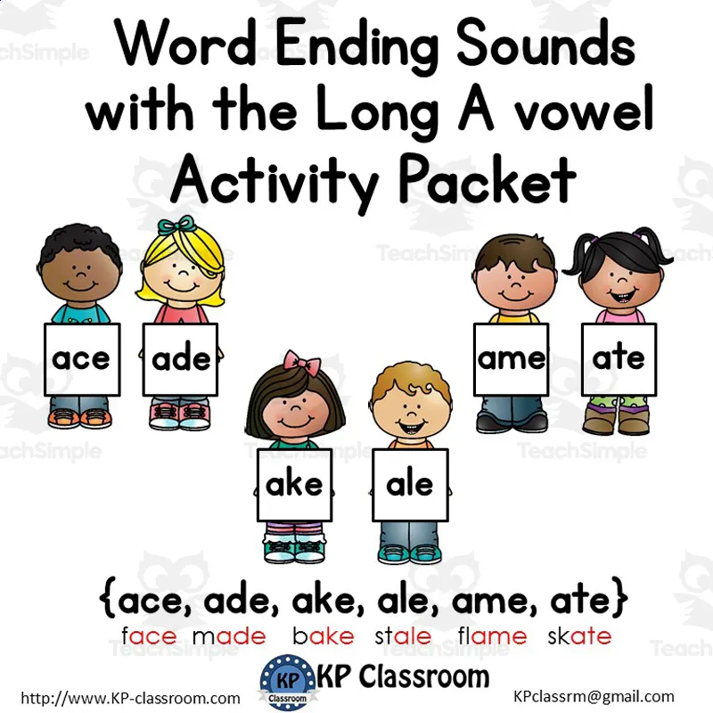 Word Ending Sounds with the Long A Vowel Activity Packet and Worksheets ...