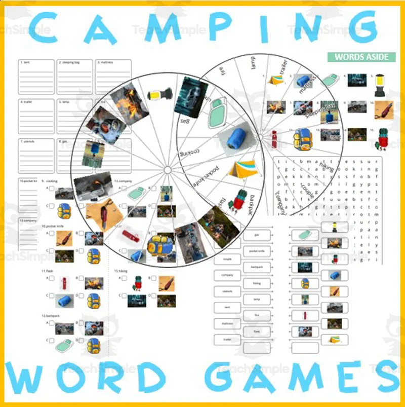 Word Puzzles Crossword Wordsearch Anagram CAMPING by Teach Simple