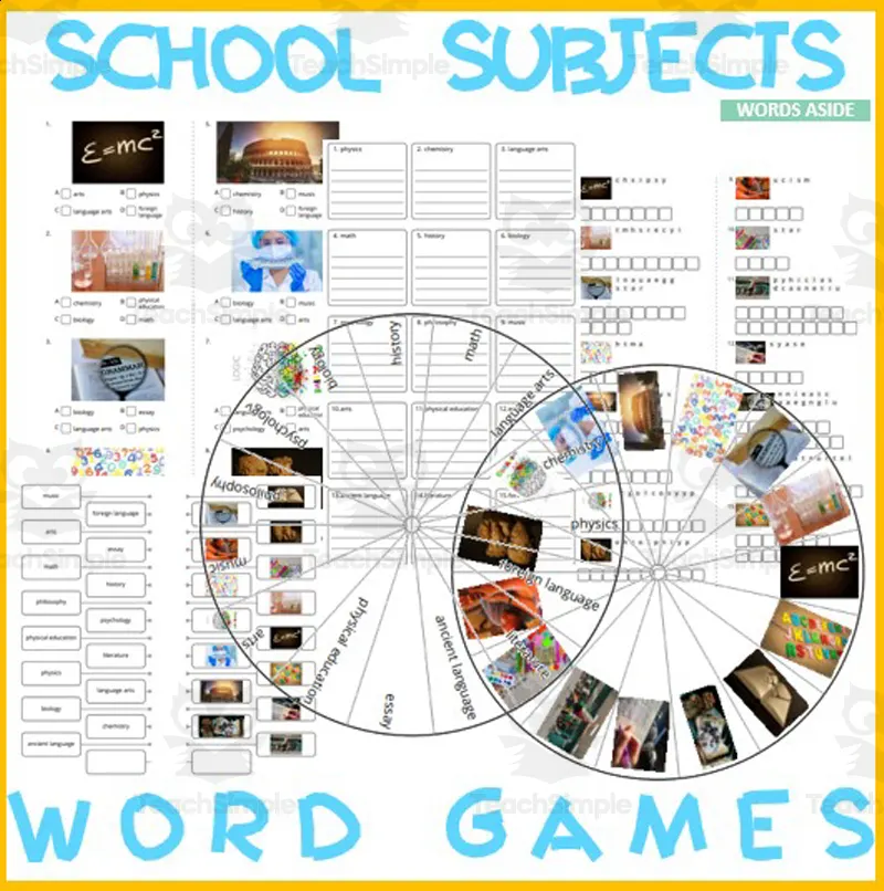 Word Puzzles Crossword Wordsearch Anagram SCHOOL SUBJECTS by Teach Simple