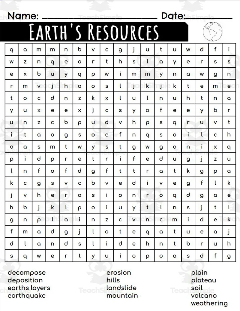 Word Search: Earth's Resources by Teach Simple