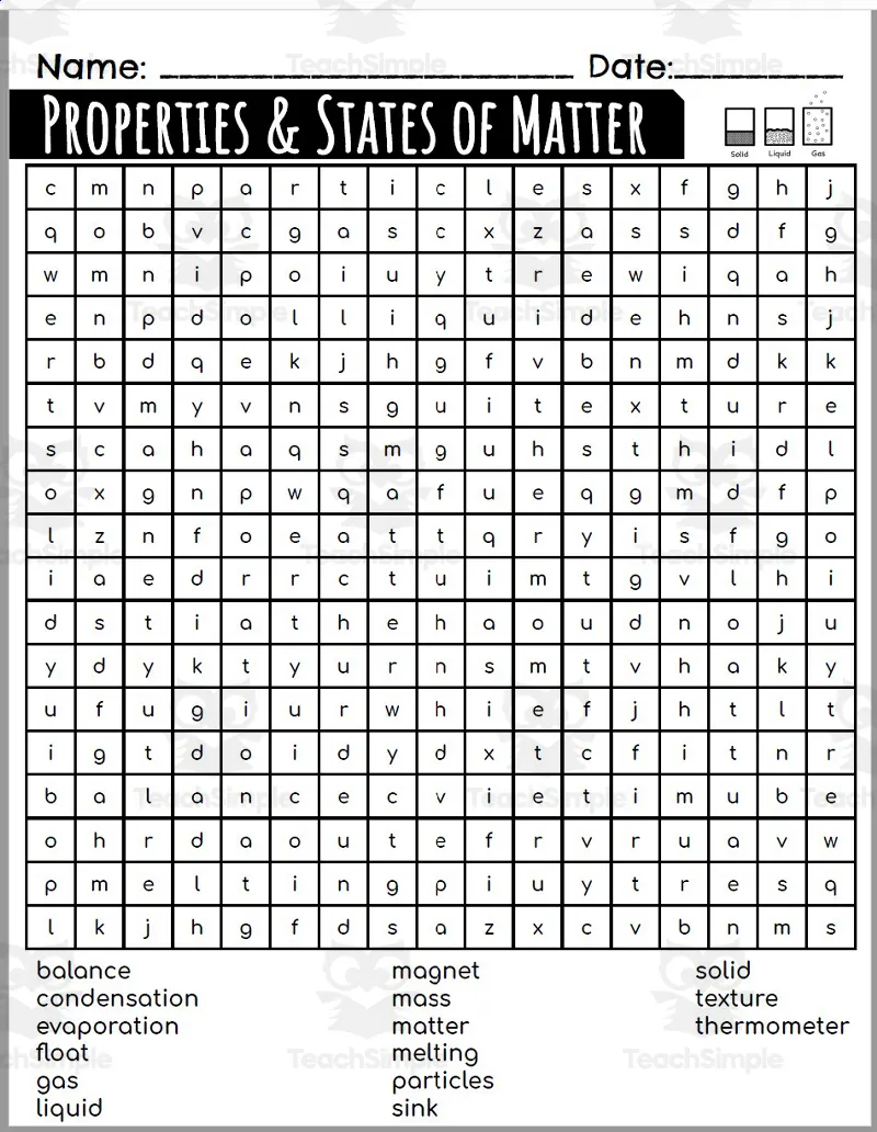 Word Search: Properties and States of Matter by Teach Simple