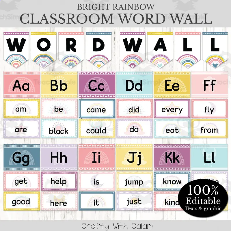 Word Wall Classroom Decoration in Pastel Rainbow Theme - 100% Editable ...