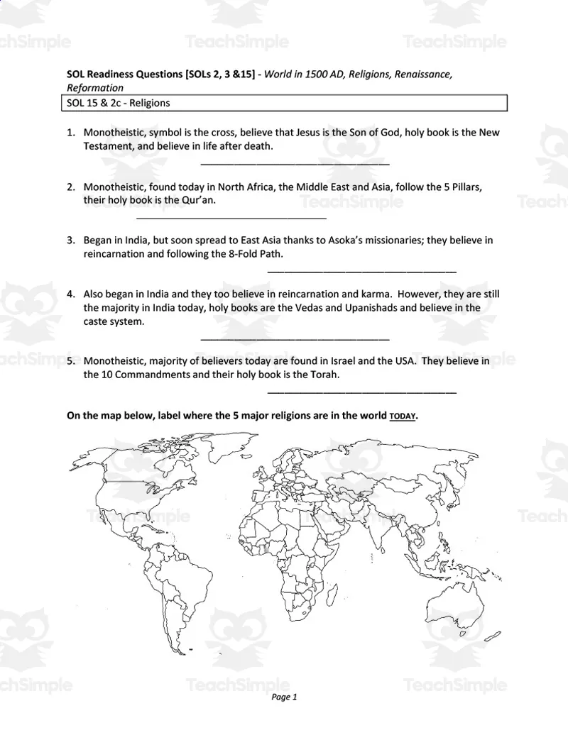 World History 2 Course Review Questions by Teach Simple