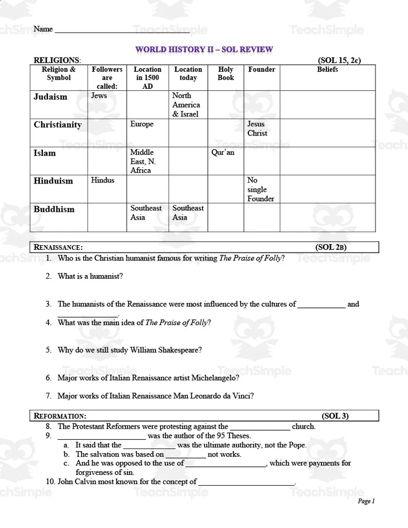 World History II Exam or SOL Review by Teach Simple