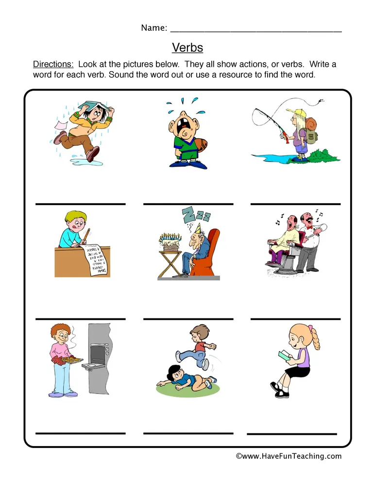 Write the Verb Verb Worksheet by Teach Simple